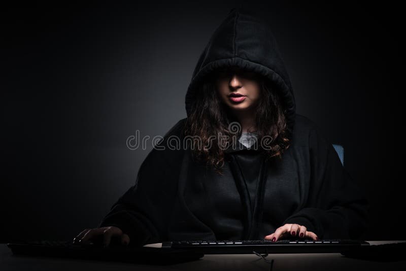 Female Hacker Hacking Security Firewall Late in Office Stock Image ...