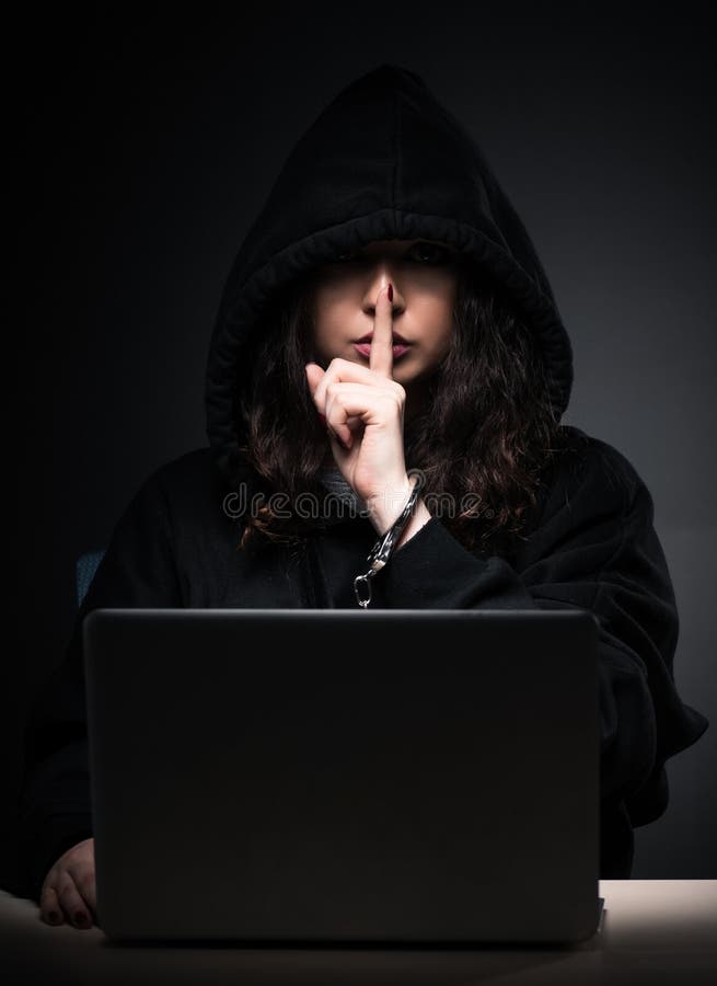 Female Hacker Hacking Security Firewall Late in Office Stock Photo ...