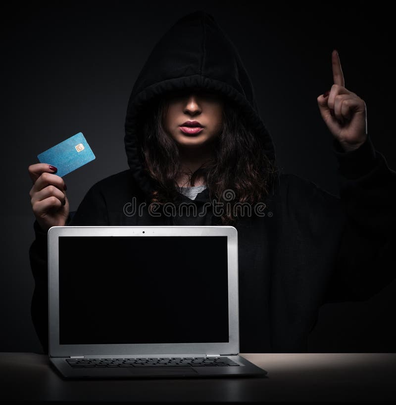 Female Hacker Hacking Security Firewall Late in Office Stock Image ...