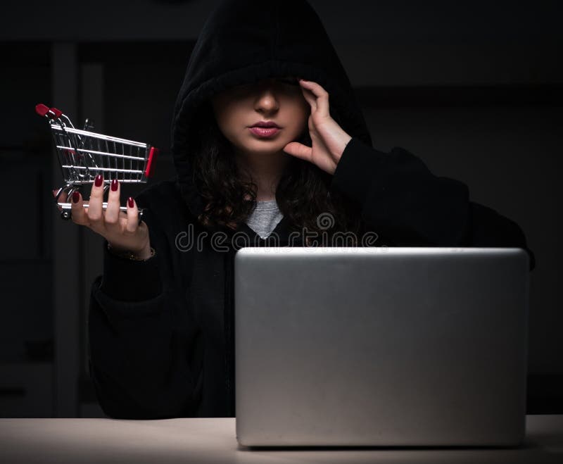 Female Hacker Hacking Security Firewall Late in Office Stock Image ...