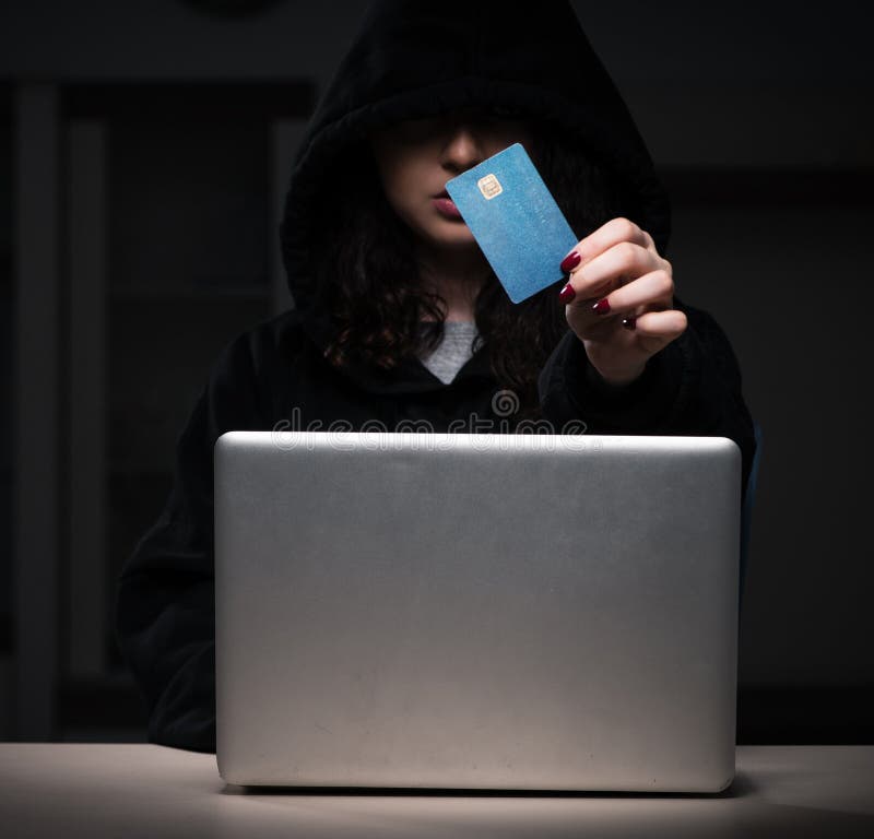Female Hacker Hacking Security Firewall Late in Office Stock Photo ...