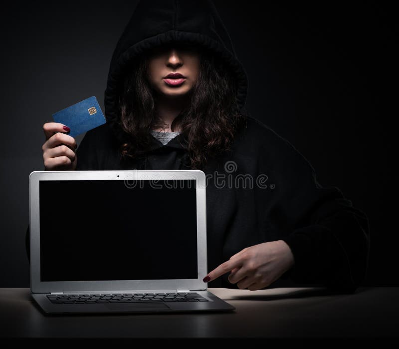 Female Hacker Hacking Security Firewall Late in Office Stock Image ...