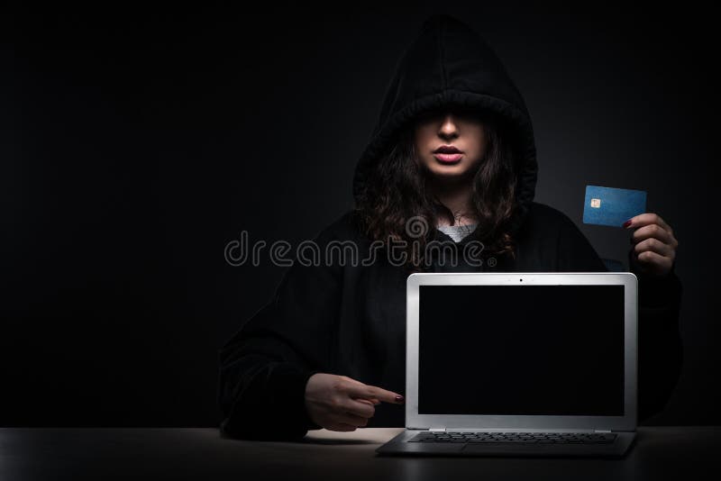 Female Hacker Hacking Security Firewall Late in Office Stock Photo ...