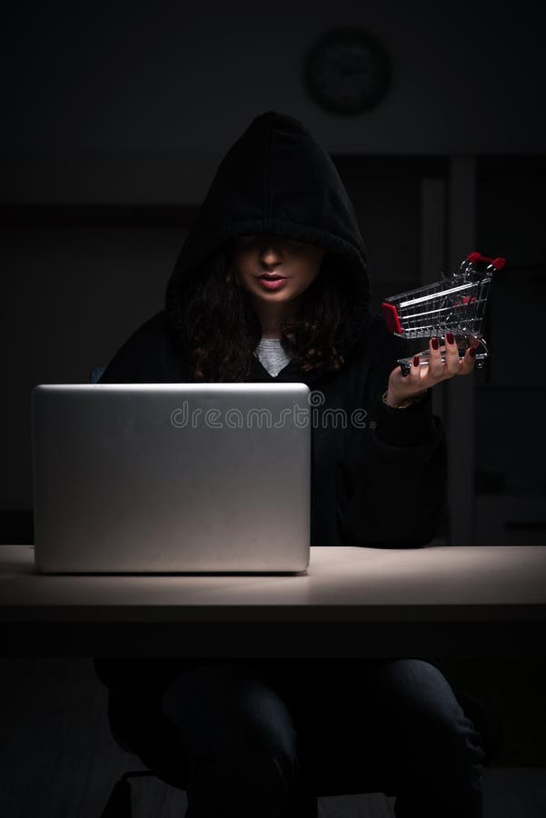 Female Hacker Hacking Security Firewall Late in Office Stock Photo ...