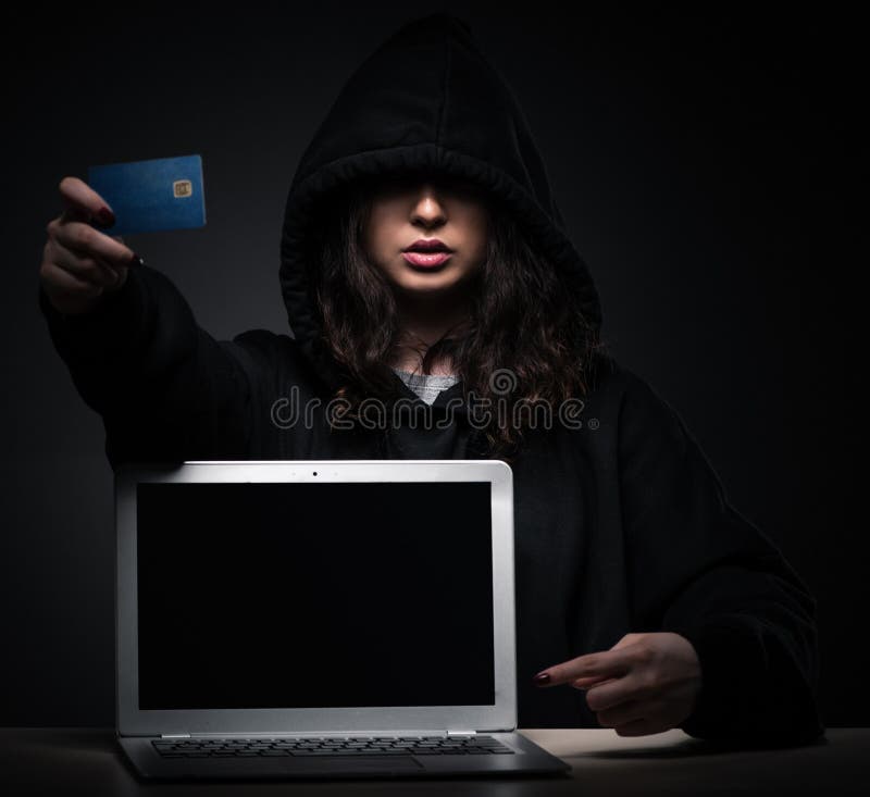 Female Hacker Hacking Security Firewall Late in Office Stock Photo ...