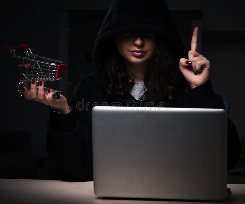 Female Hacker Hacking Security Firewall Late in Office Stock Image ...