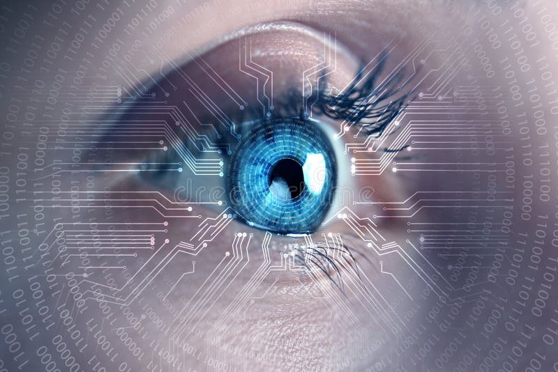 Female Hacker with Iris Scanning, Closeup. Concept of Digital Crime ...
