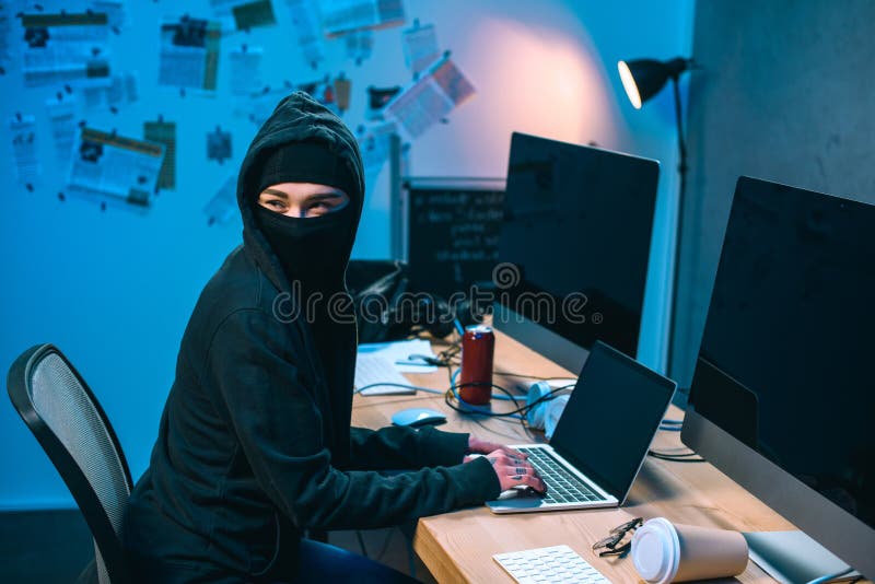 Female Hacker in Mask Developing Malware Stock Image - Image of ...