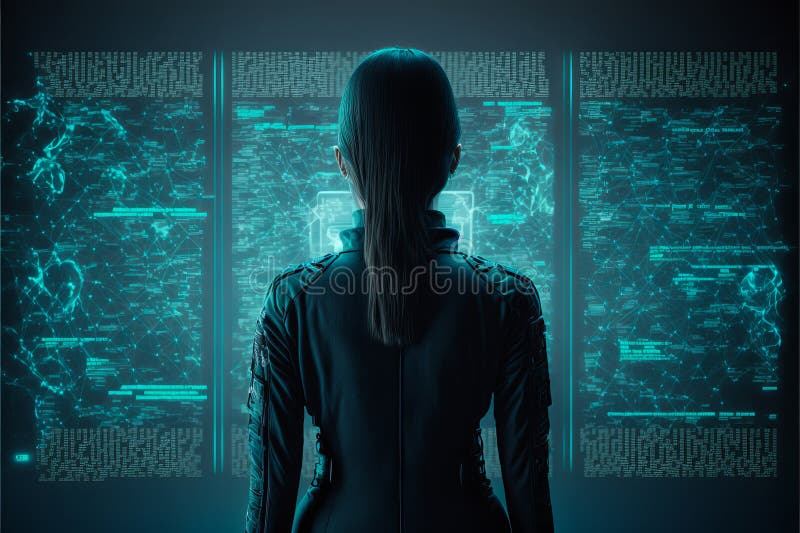 Female Hacker in Virtual World. Generative Ai Stock Illustration ...