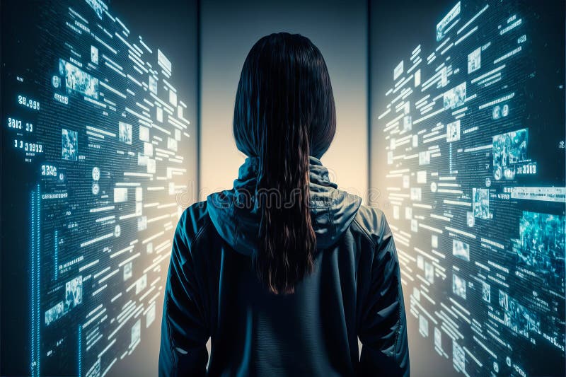 Female Hacker in Virtual World. Generative Ai Stock Illustration ...