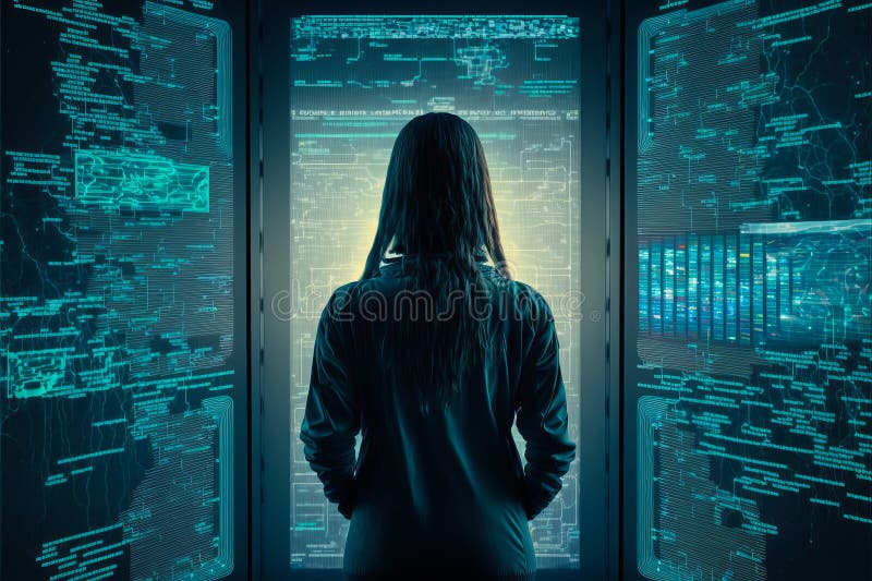 Female Hacker in Virtual World. Generative Ai Stock Illustration ...