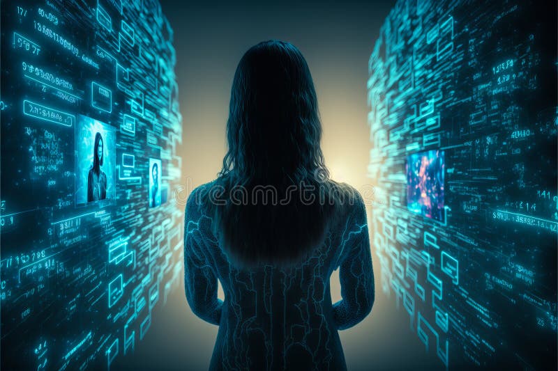 Female Hacker in Virtual World. Generative Ai Stock Illustration ...