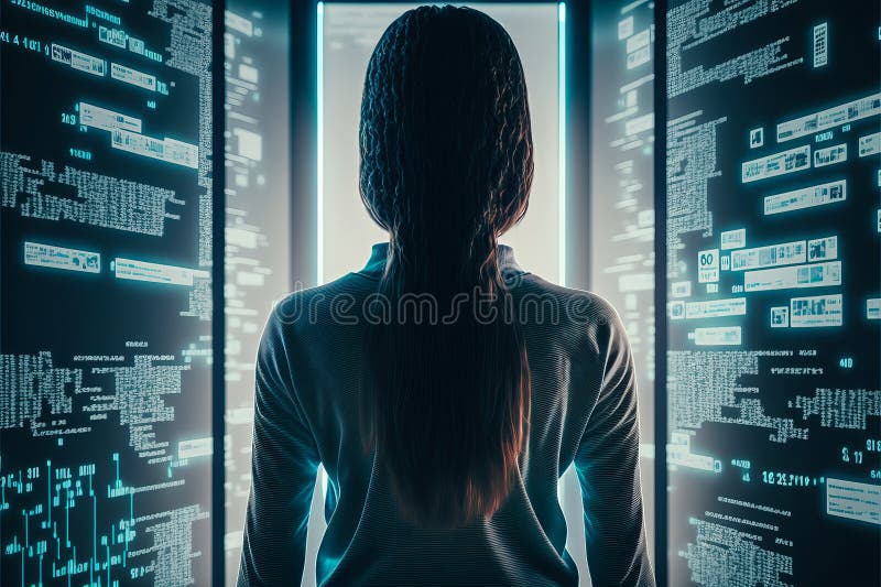 Female Hacker in Virtual World. Generative Ai Stock Illustration ...