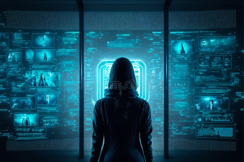 Female Hacker in Virtual World. Generative Ai Stock Illustration ...