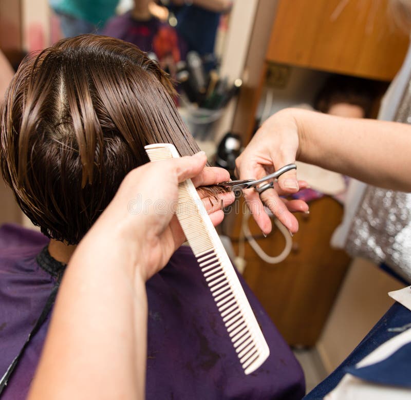 Female Haircut with Scissors in the Beauty Salon Stock Photo - Image of ...