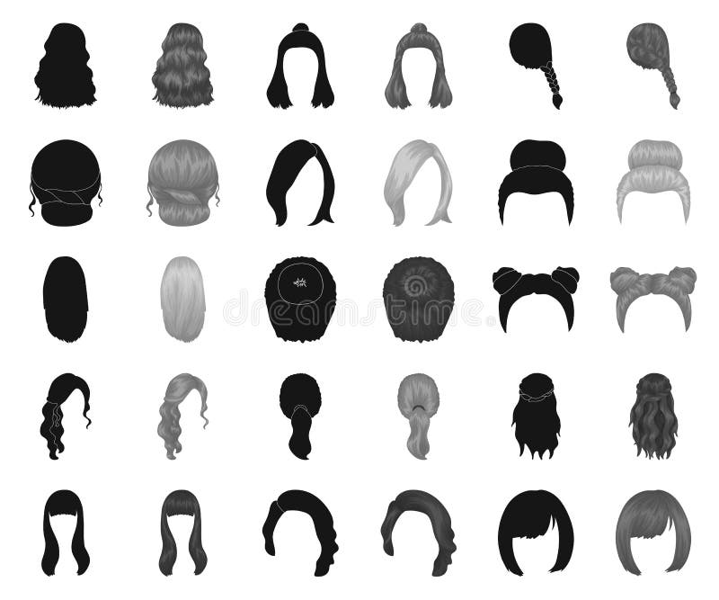 Female Hairstyle Cartoon Black Icons In Set Collection For Design