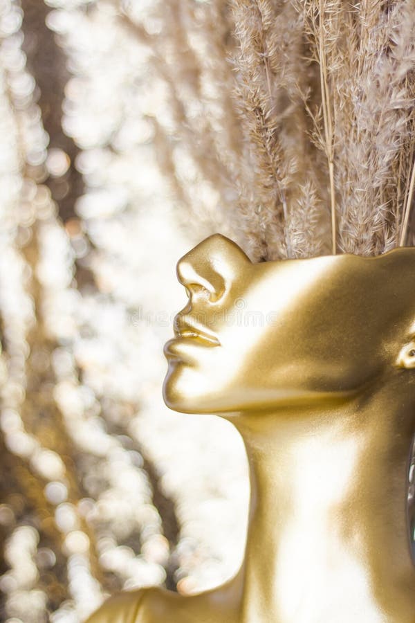 Female Half-face with Textured Branches. Golden Figure, Interior ...