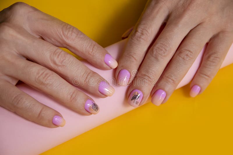 Female Hand Beautiful Manicure on Color Background Stock Photo - Image ...