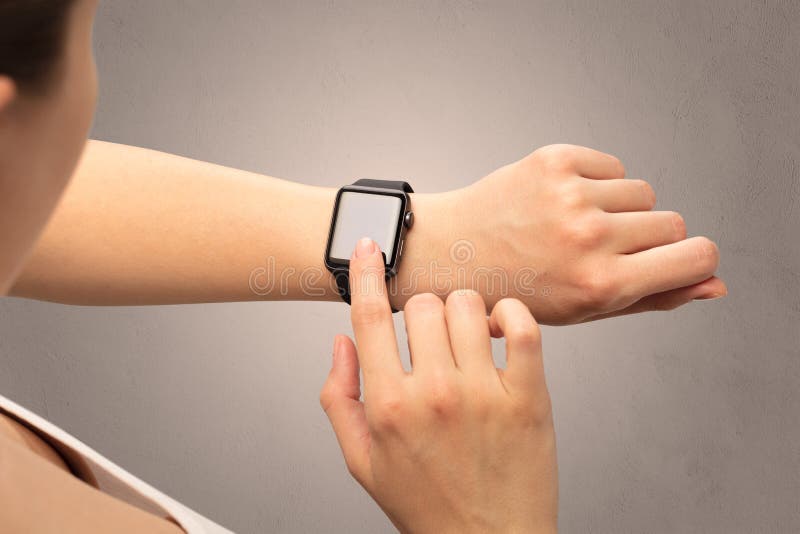 Hand with smartwatch stock image. Image of digital, device - 117580511
