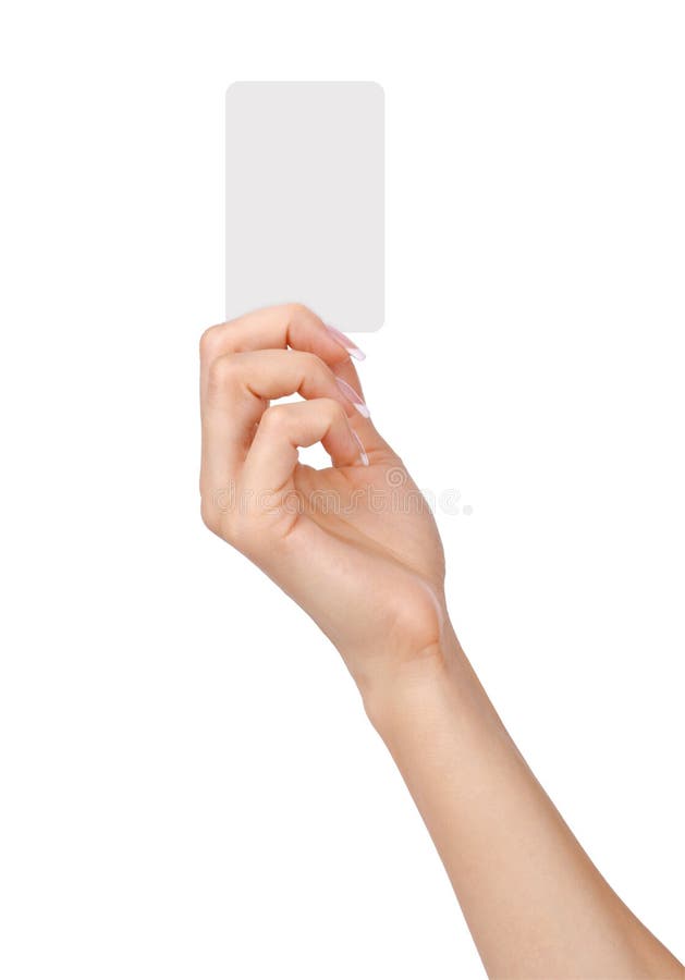 Female Hand with a Blank Card Isolated on White Stock Photo - Image of ...