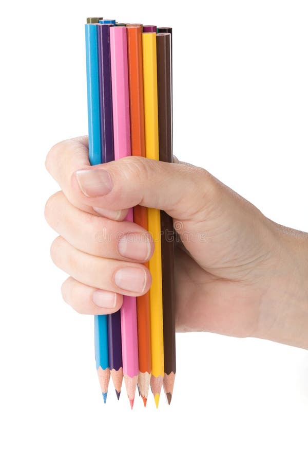 Female Hand with a Bunch of Pencils Stock Photo - Image of retro ...