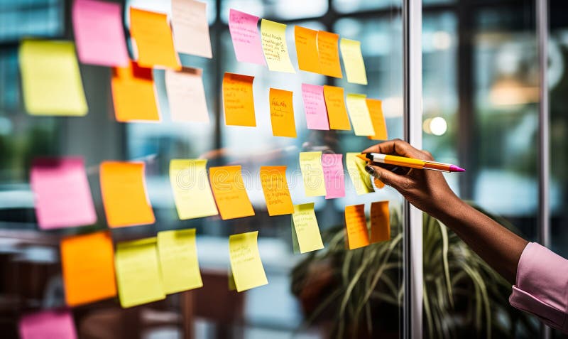 Female Hand Capturing Creative Ideas on Sticky Note during Office ...