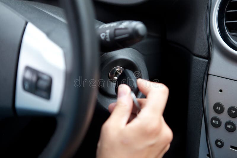 Female Hand on the Car Ignition Key Stock Image - Image of driving ...