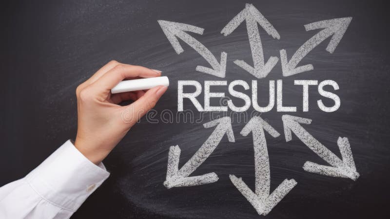 Female Hand with Chalk Drawing Arrows and "Results" Text Stock ...