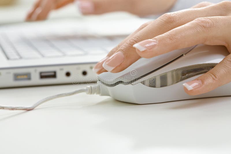 Female Hand Using Computer Mouse Stock Image - Image of beautiful ...