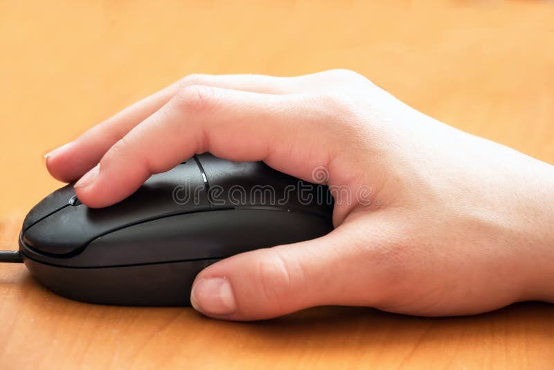 Female Hand on Computer Mouse Stock Photo - Image of communicate ...