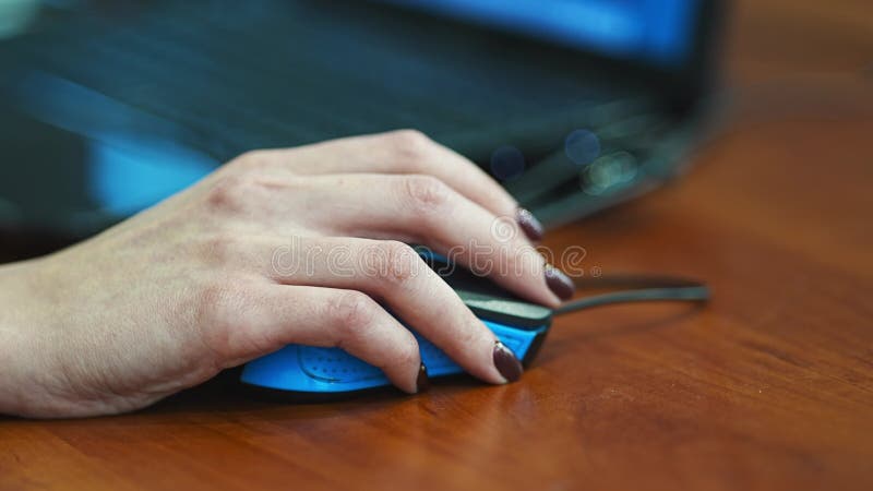 Female Hand with Computer Mouse Working on Laptop. Stock Footage ...