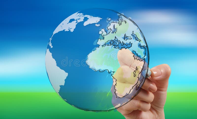 Female hand drawing earth stock photo. Image of icon - 46436714