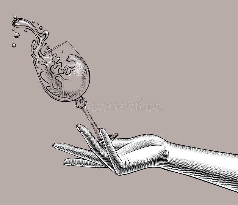 Female Hand with a Falling Glass with Splashed Wine Stock Vector ...