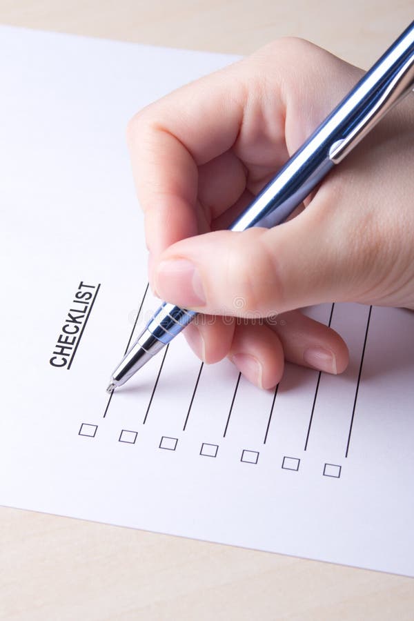 Female Hand Filling Checklist with Pen Stock Photo - Image of ...