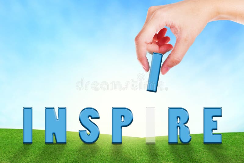 Female Hand Filling Text Inspire on Grassland. Stock Illustration ...