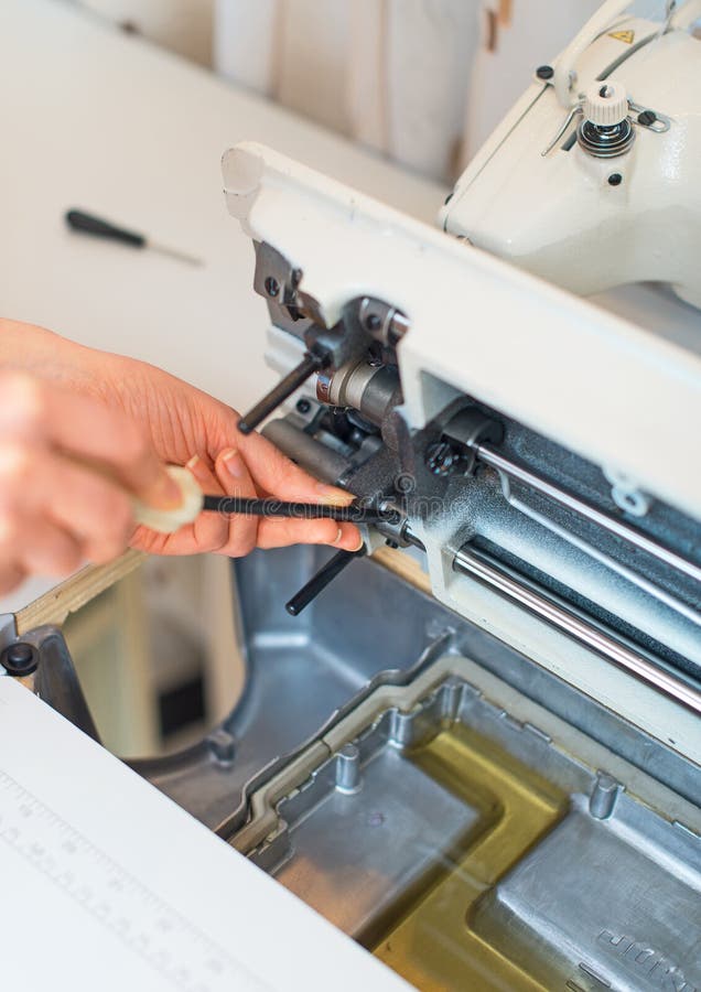 Female Hand Fixing Sewing Machine. Stock Image - Image of repair ...