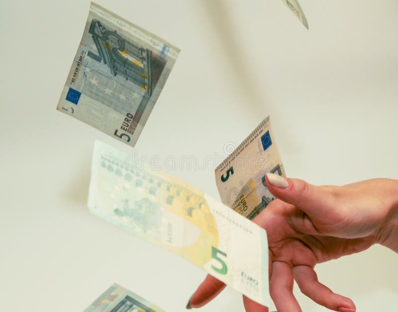 Female Hand and Flying Money Banknotes Stock Image - Image of economy ...