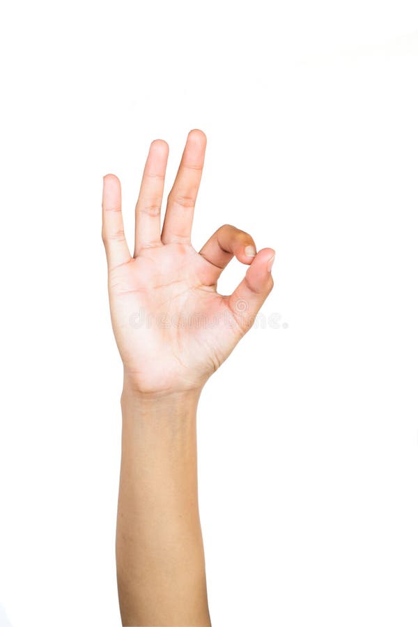Female Hand Gesture Making `OK` Sign on White Background. Stock Image ...