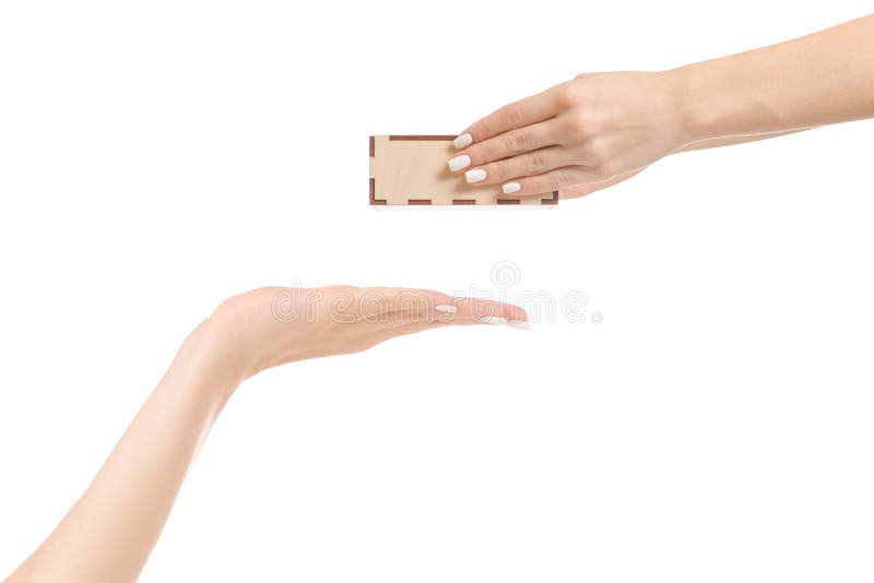 Female Hand Give a Wooden Box Stock Image - Image of card, giving ...