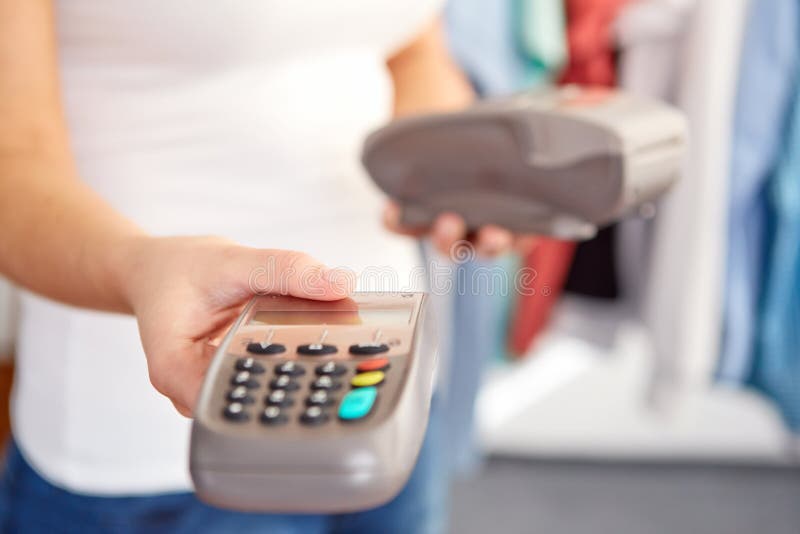 Female Hand Gives Payment Terminal Stock Photo - Image of person ...