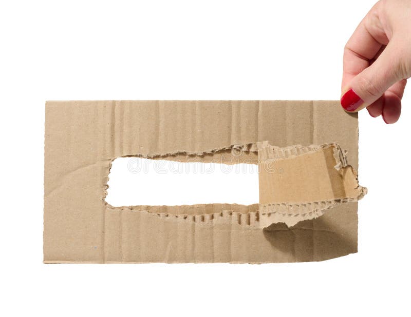 Female Hand Hold Brown Cardboard with Hole on Isolated Background Stock ...