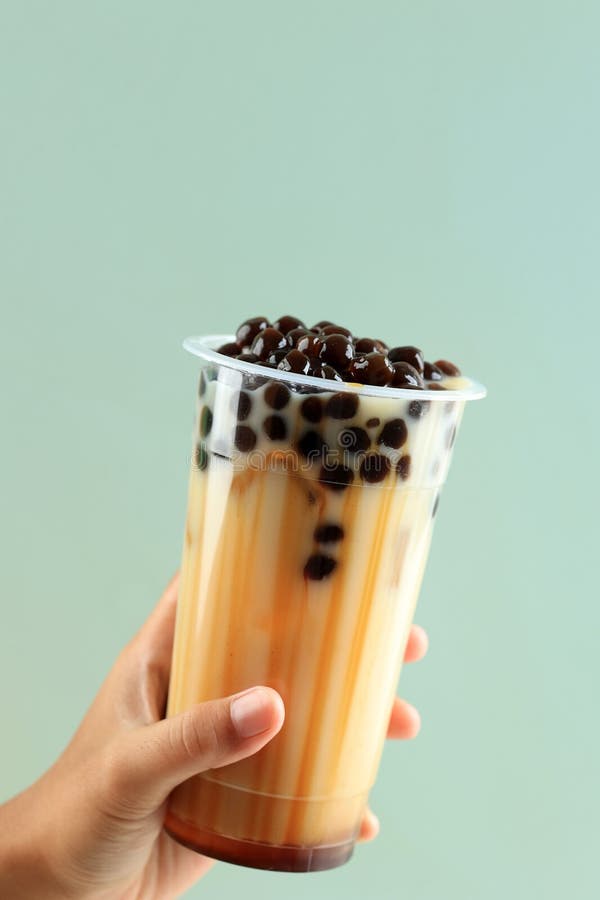 Female Hand Hold Fresh Made Boba Pearl Drink Stock Image - Image of ...