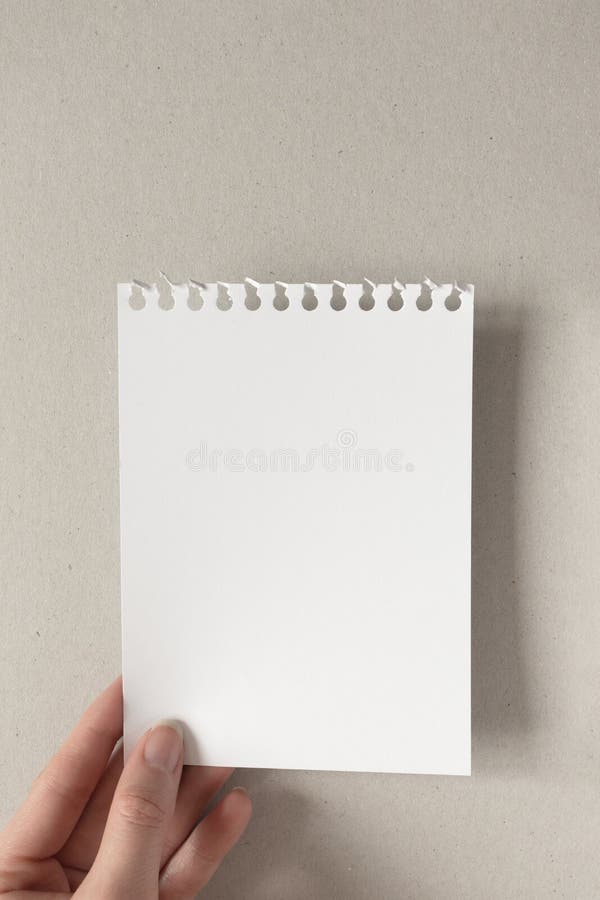 Hand Hold White Empty Clean Paper Sheets on Cardboard Background. Top ...