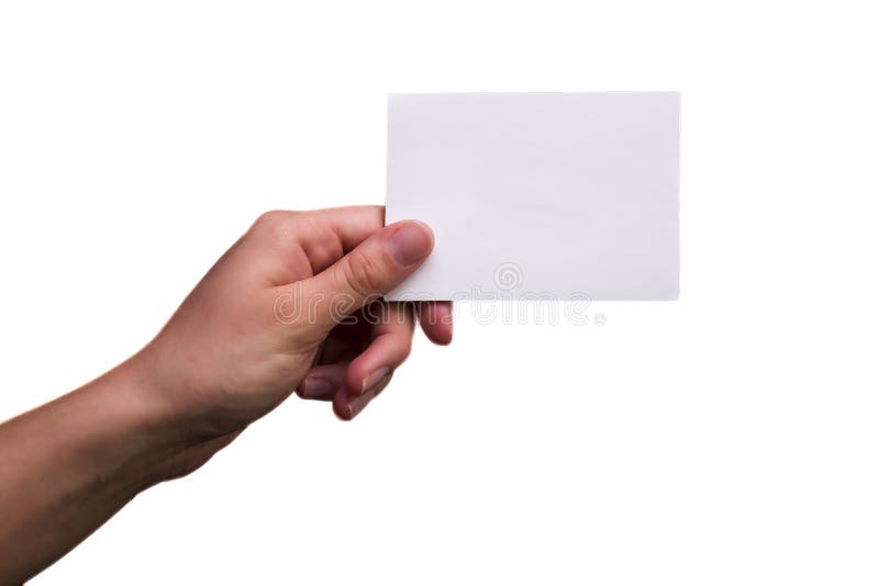 Female Hand Holding White Note Card on White Background Stock Image ...