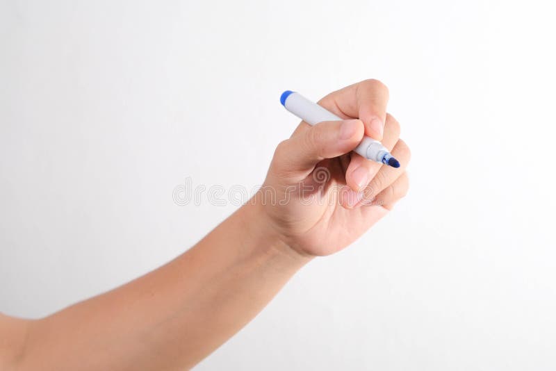 Female Hand Holding a Blue Marker Isolated on White Background. Female ... Female Hand Holding a Blue Marker Isolated on White Background. Female ...
