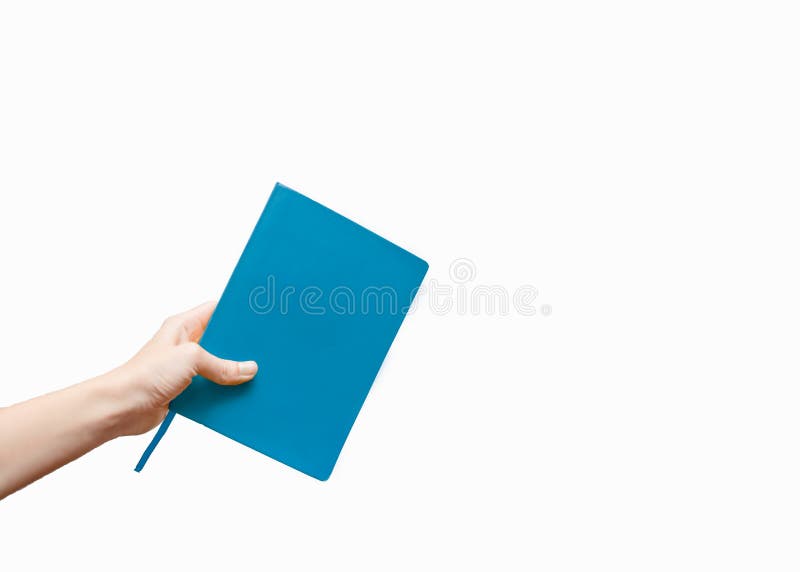 Female Hand Holding a Blue Notebook. Stock Image - Image of european ...