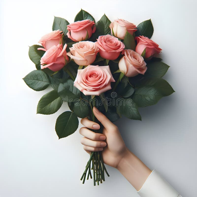 Female Hand Holding Bouquet of Roses on White Background Stock Image ...