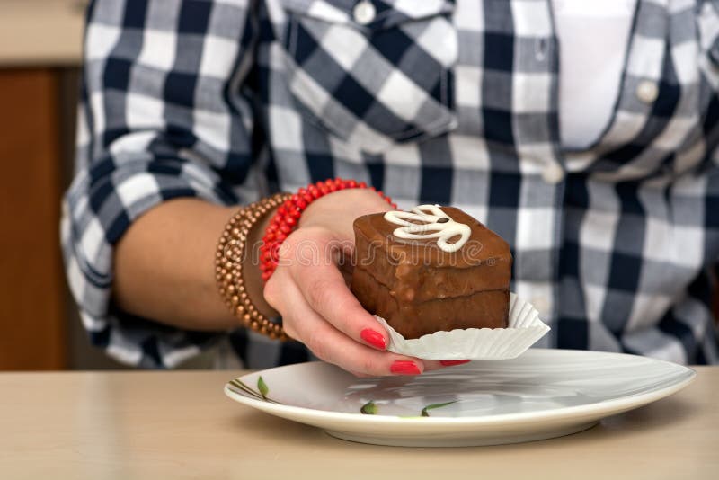 Female Hand Holding a Chocolate Cake Stock Image - Image of cake, diet ...