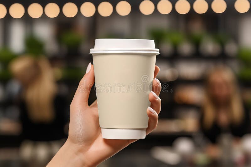 A Female Hand Holding Coffee Cup, Blank Cardboard Coffee Cup Holder ...