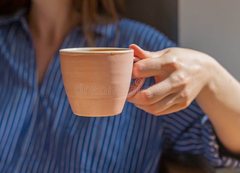Female Hand Holding Coffee Cup Closeup Stock Image - Image of hold ...